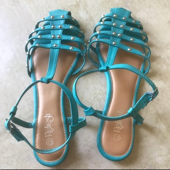 Refresh | Shoes | Teal Studded Sandals | Poshmark